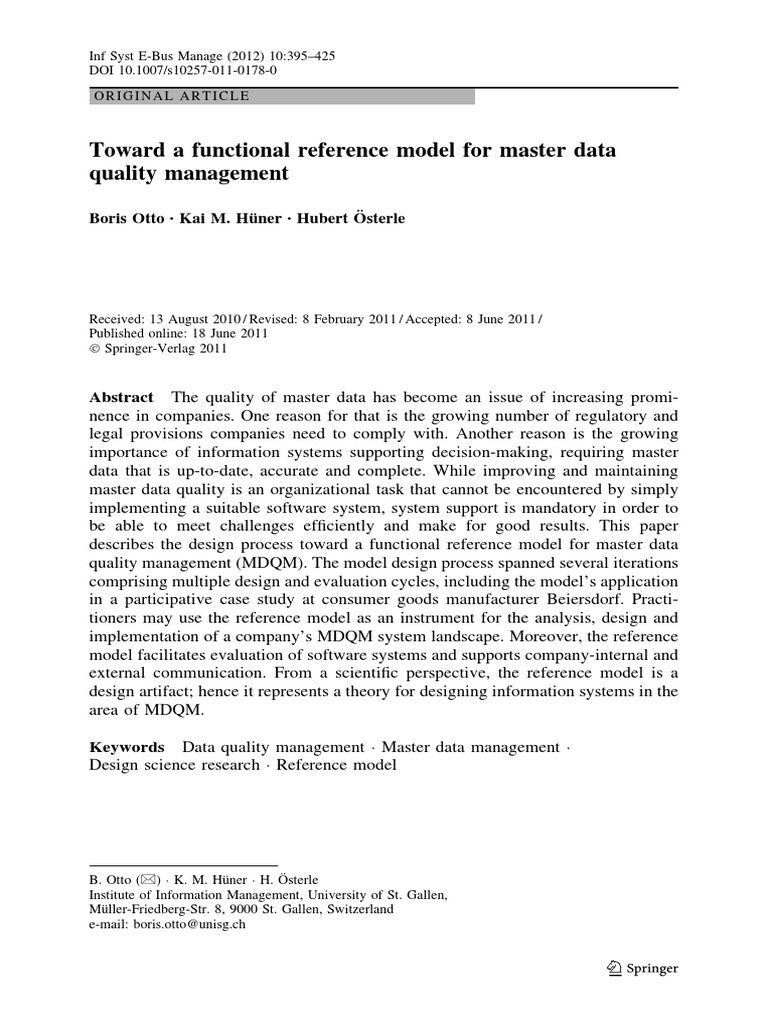 Functional Reference Model For MDM | PDF | Data Quality | Data Analysis