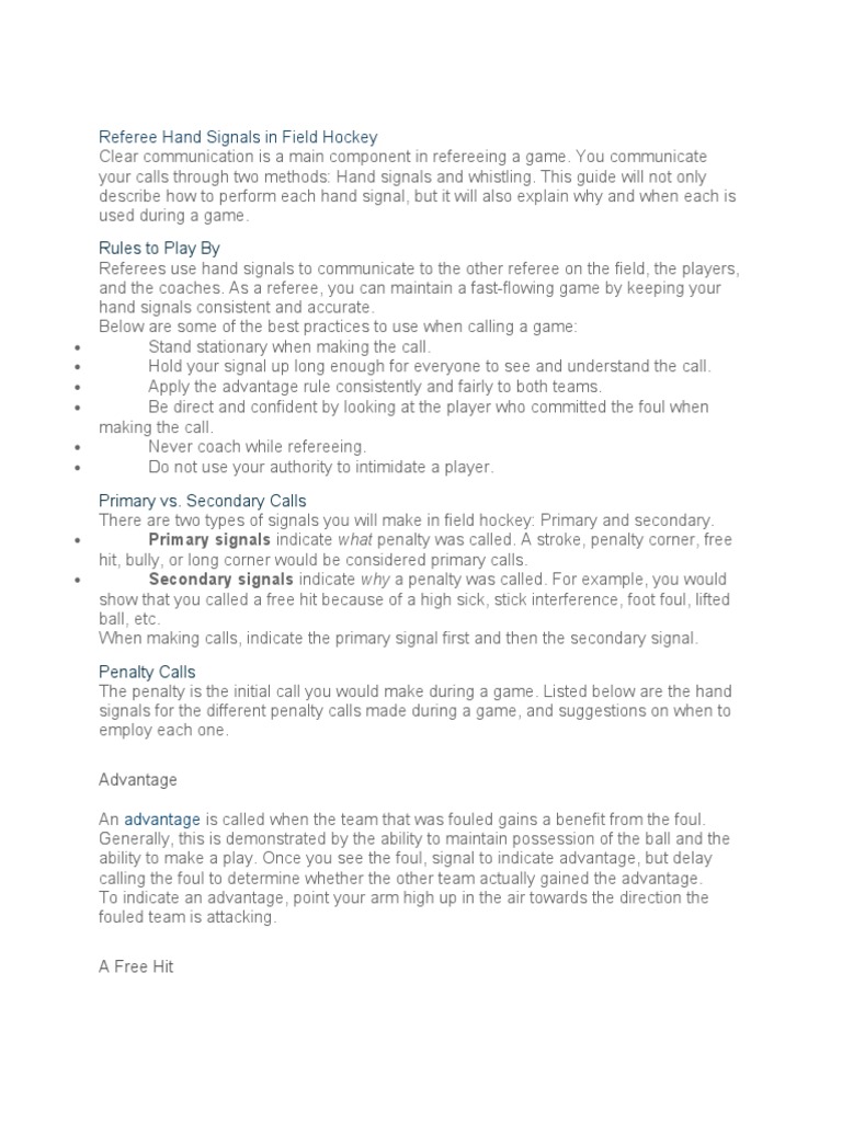 Field Hockey Referee Hand Signals Guide | PDF | Competitive Games ...