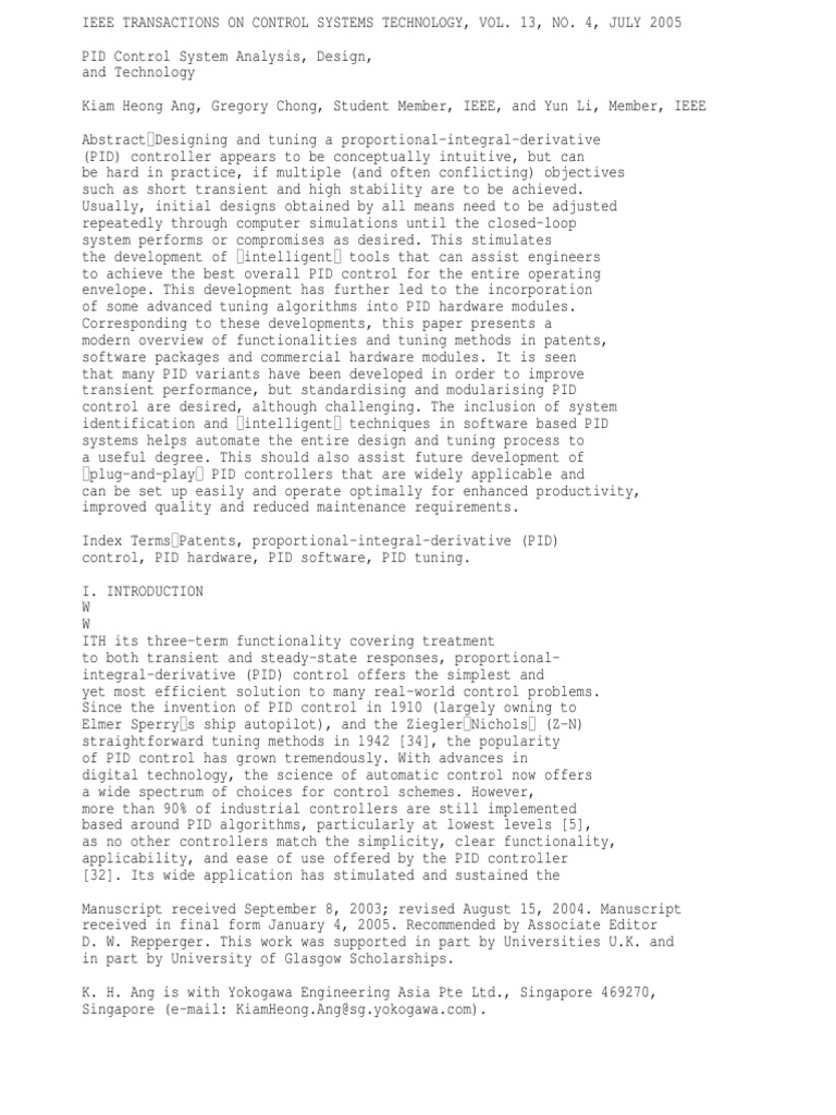PID Control System Analysis, Design and Technology | PDF | Control Theory | Control System