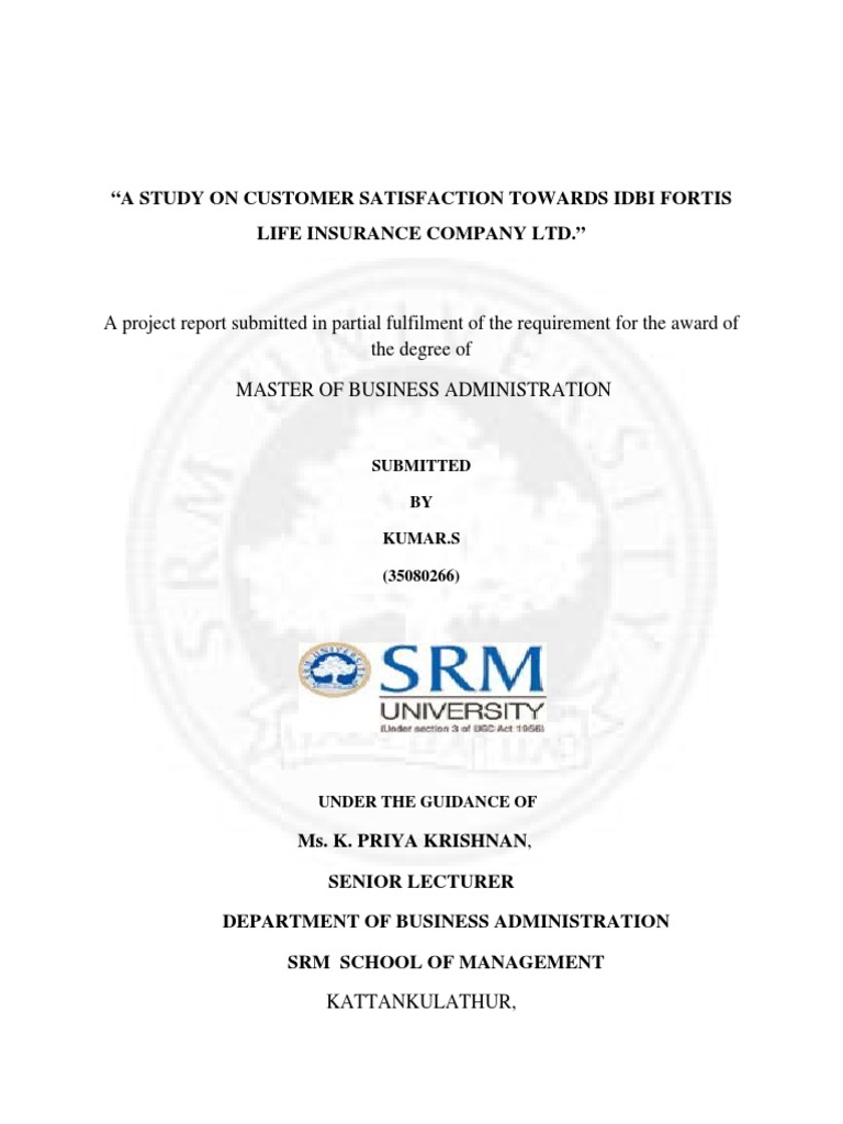 A Study On Customer Satisfaction Towards Idbi Fortis Life Insurance ...