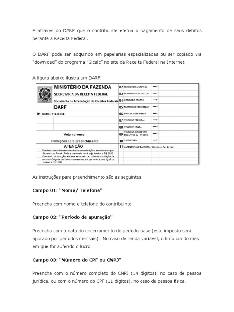 Preenchimento de DARF PDF | PDF | Negócios | Finanças e Administração ...
