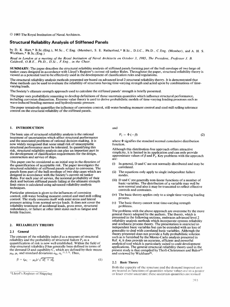 Structural Reliability Analysis of Stiffened Panels | PDF | Reliability Engineering | Bias Of An ...