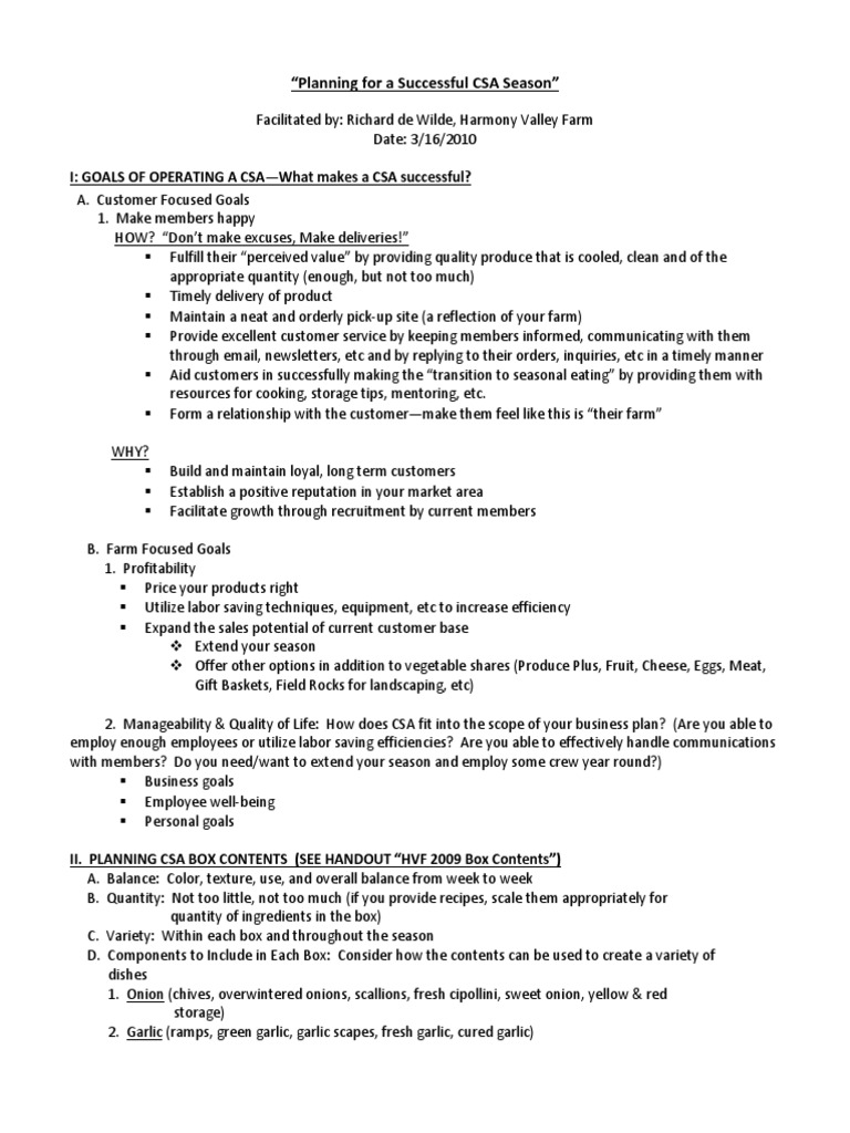 Planning For A Successful CSA Season PDF | PDF | Vegetables | Onion