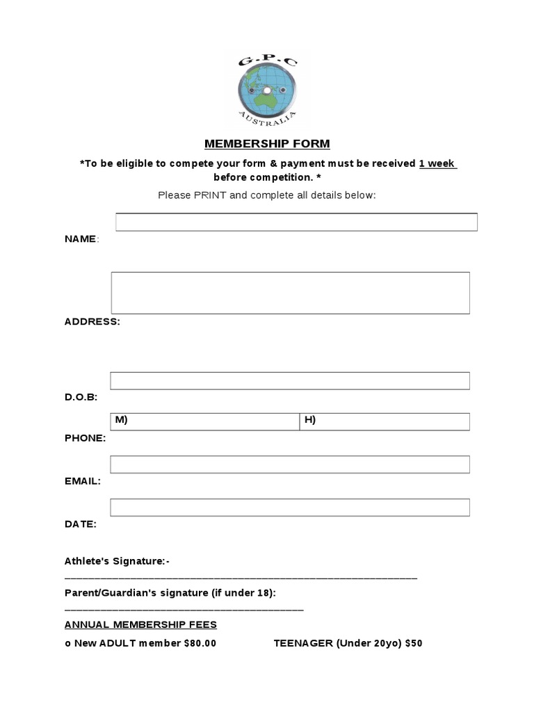 GPC Australia Membership Form | PDF