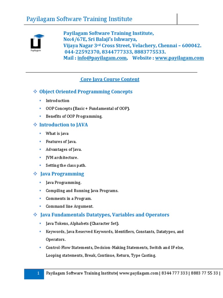 Core Java Training in Chennai Payilagam Syllabus | PDF | Class ...