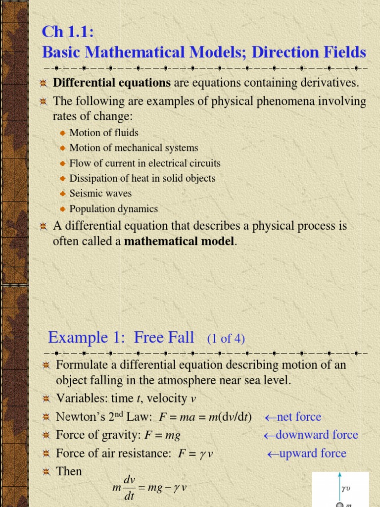 CH 1.1: Basic Mathematical Models Direction Fields: Differential ...