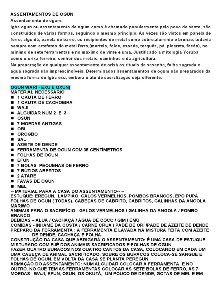 Assentamentos de Ogun | PDF