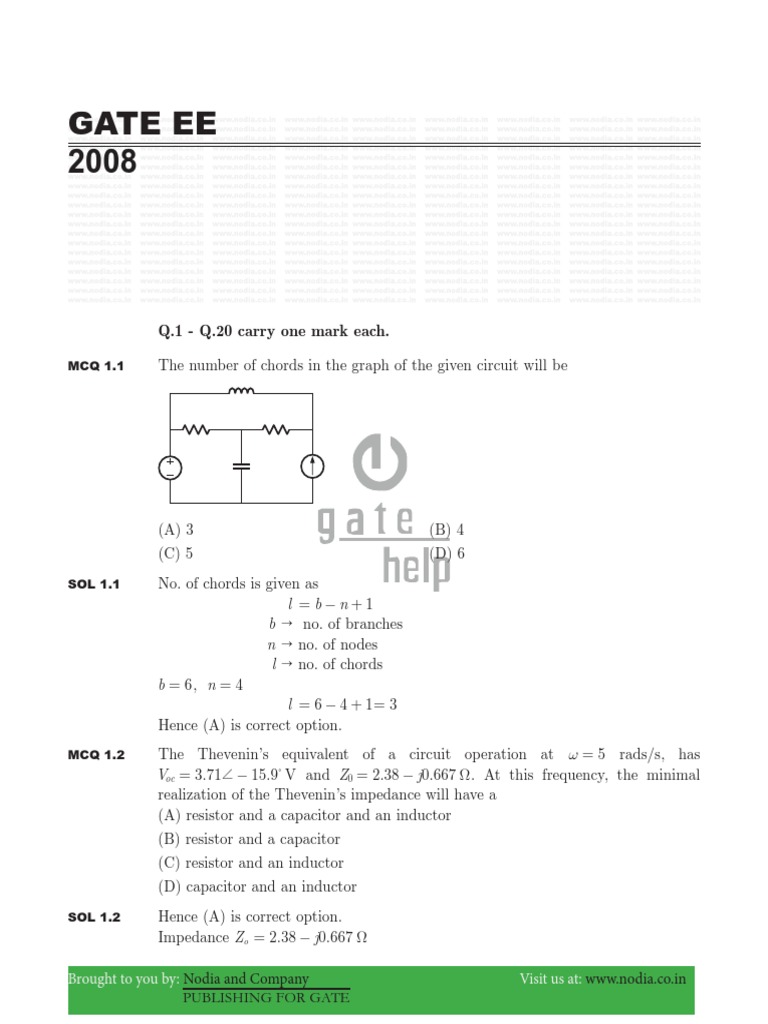 Gate Ee 2008 With Solutions Pdf Rectifier Capacitor