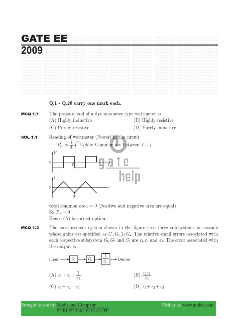 GATE EE 2009 Question Paper Solutions | PDF | Transformer | Operational ...