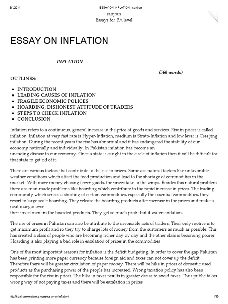 Essay On Inflation | PDF | Inflation | Prices