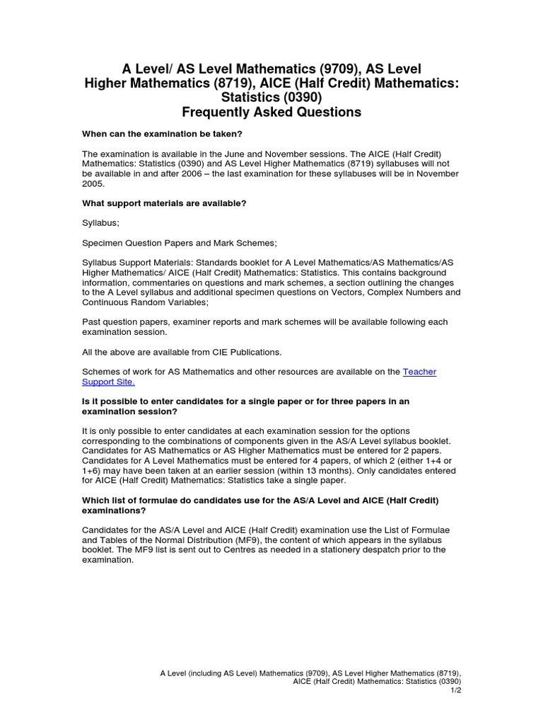A Level Mathematics Exam FAQs | PDF