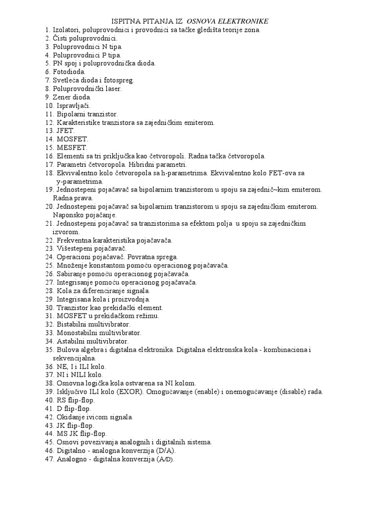 Ispit - Osnovi Elektronike | PDF