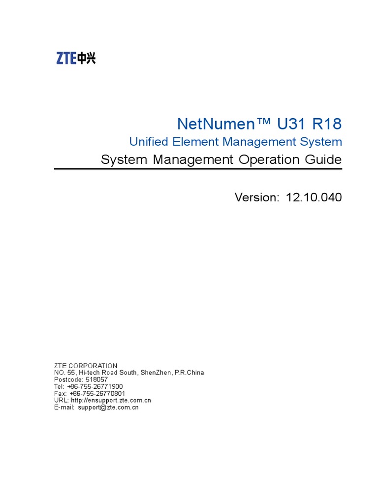 NetNumen U31 R18 Unified Element Management System System Management ...