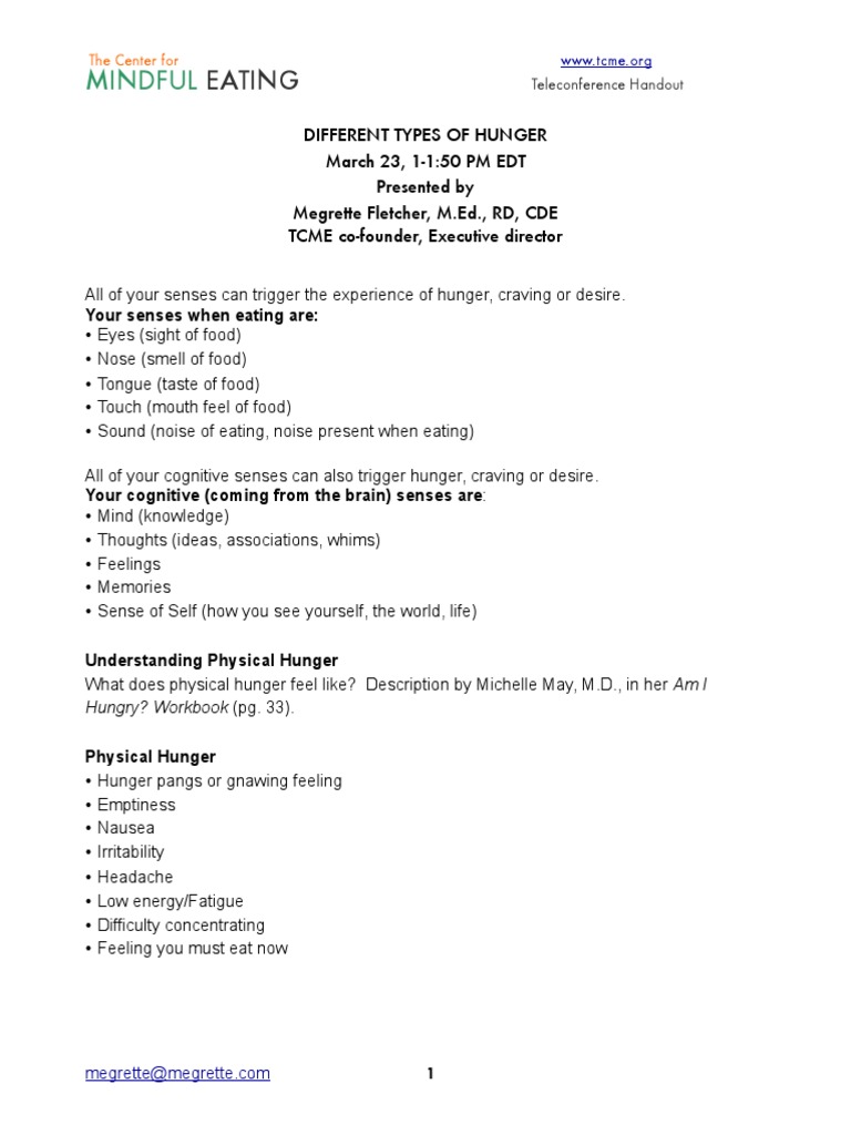 A Different Types of Hunger Hand Out | PDF | Eating | Hunger