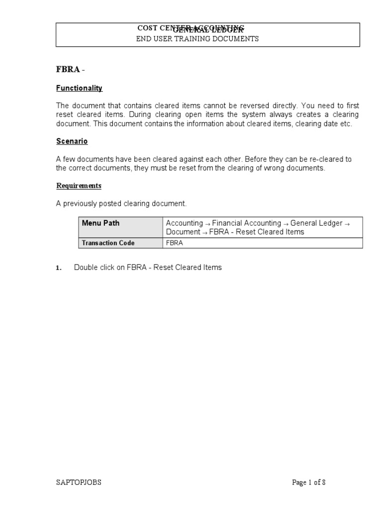SAP FBRA: Reset Cleared Items Guide | PDF | Software | Computing