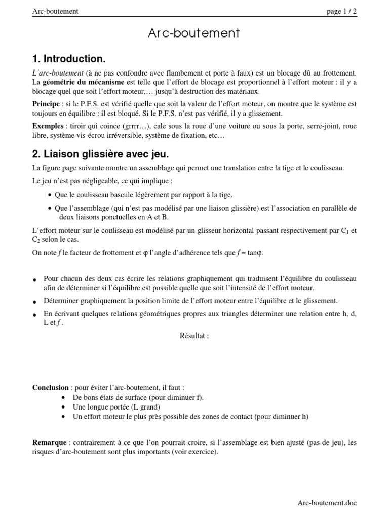 Arc-boutement : Principe et Prévention | PDF