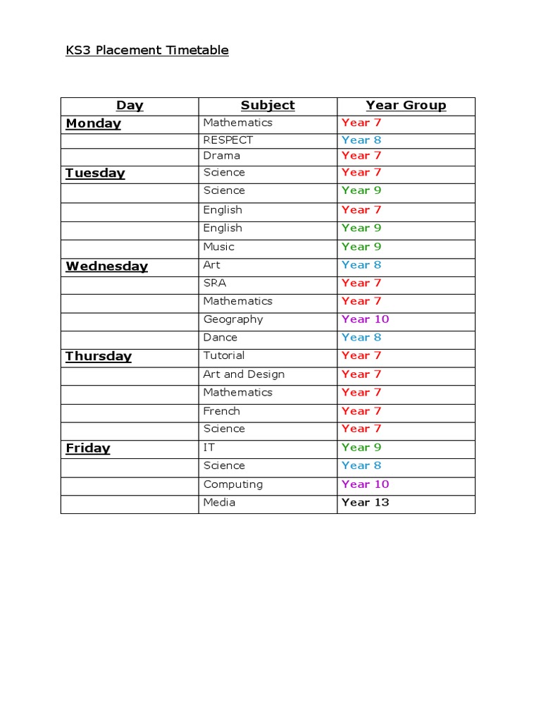ks3 Timetable | PDF