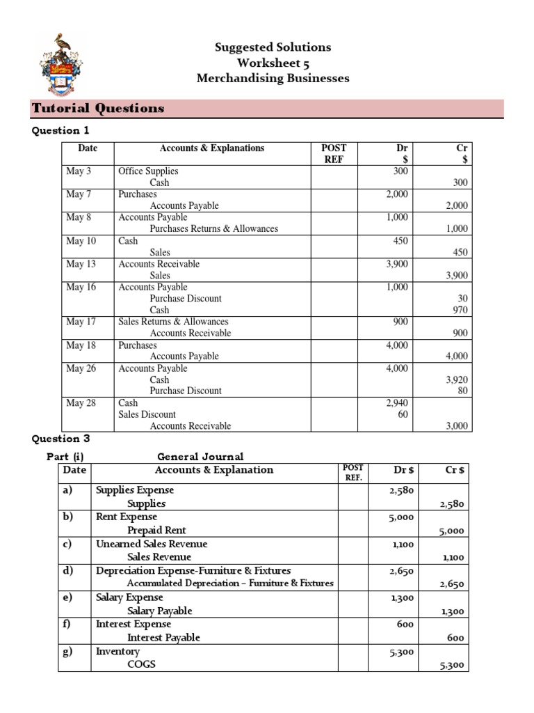 Accounting Tutorial Questions and Solutions | PDF | Expense | Revenue
