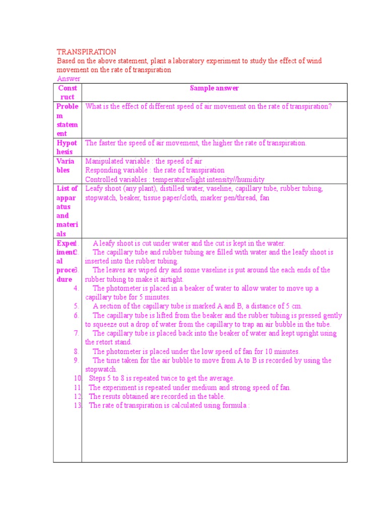 Const Ruct Sample Answer Proble M Statem Ent Hypot Hesis Varia Bles ...