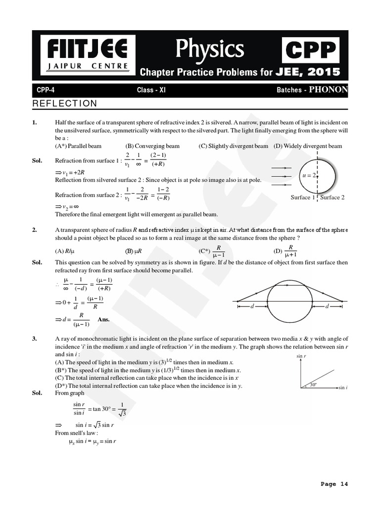 Refraction questions | Refraction | Reflection (Physics)