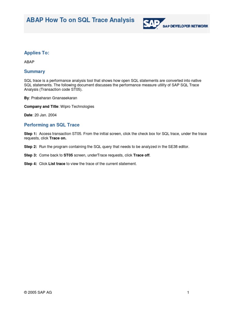 ABAP Quick How To On SQL Trace Analysis | PDF