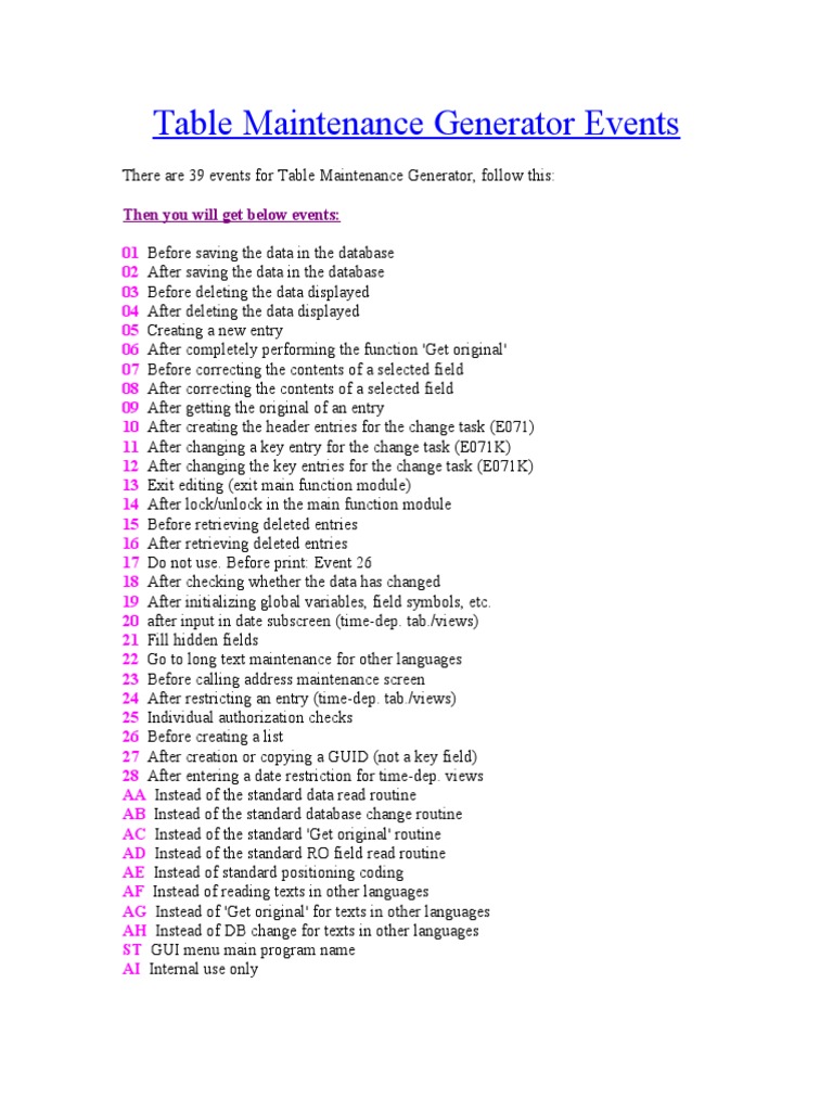 SAP Table Maintenance Generator Events | PDF | Teaching Methods & Materials