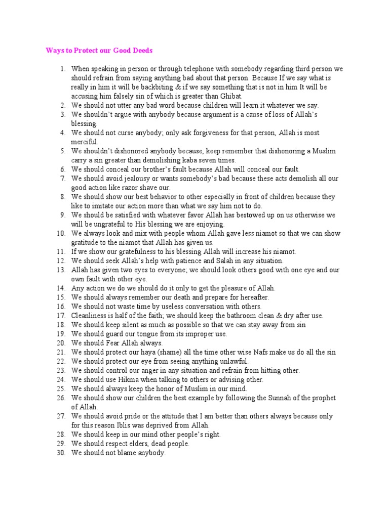 Ways To Protect Our Good Deeds | PDF | Forgiveness | Religious ...