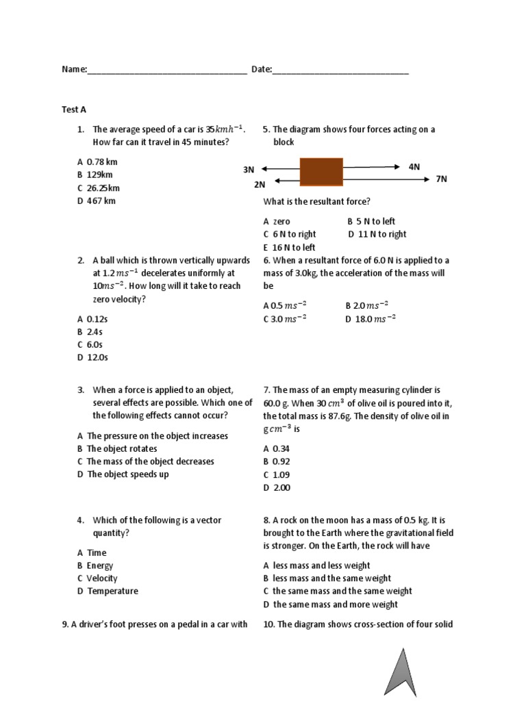 Physics Test 2 | PDF | Mass | Acceleration