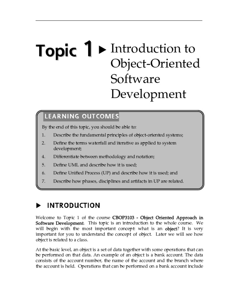 Topic 1 Introduction To Object Oriented Software Development Pdf Unified Modeling Language
