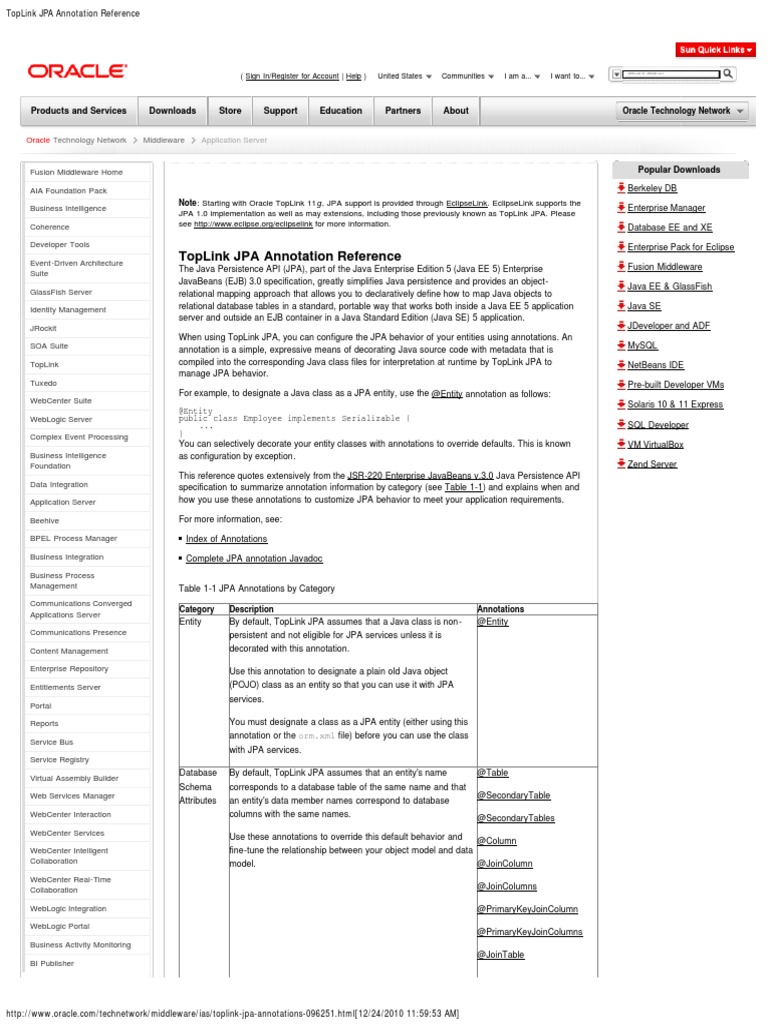 TopLink JPA Annotation Guide | PDF | Inheritance (Object Oriented ...
