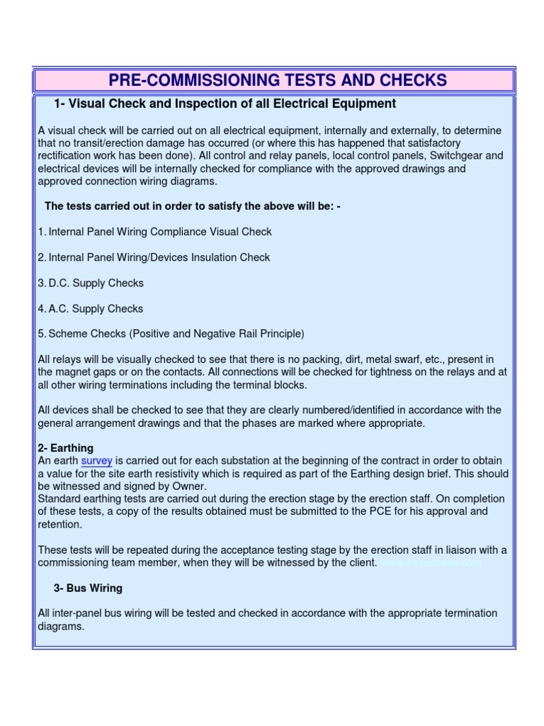 Substation Pre Commissioning Tests | PDF | Relay | Transformer