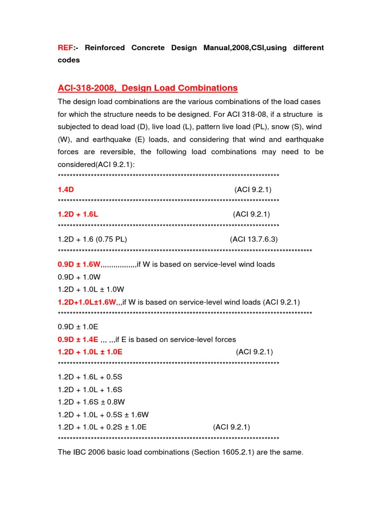 Load Combinations According To BS, ACI & Indian Codes | PDF ...