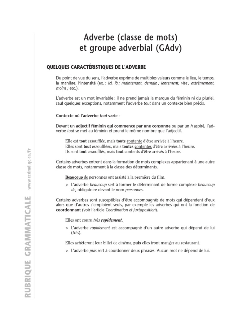 Adverbe (Classe de Mots) | PDF