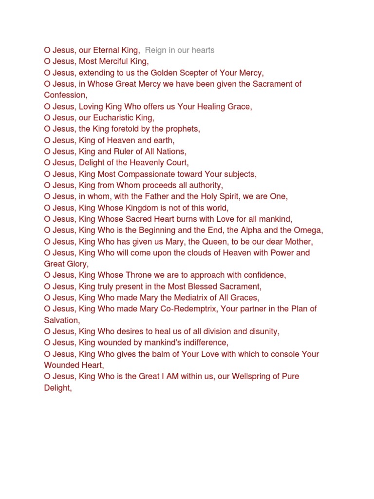 Litany of Christ The King | PDF | Eucharist | Jesus