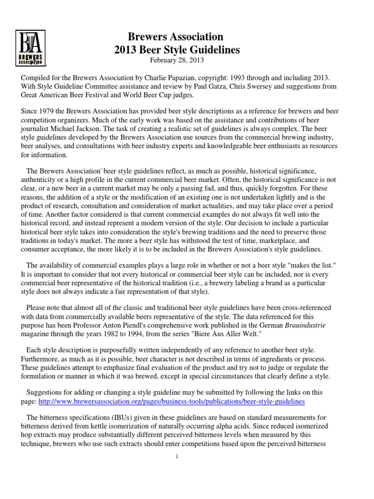 2013 BA Beer Style Guidelines | PDF | Technology & Engineering