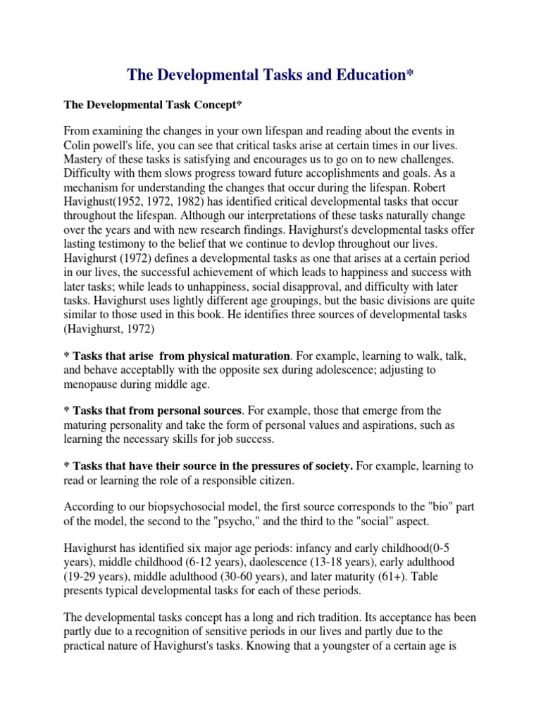 The Developmental Tasks and Education | PDF | Self Actualization ...