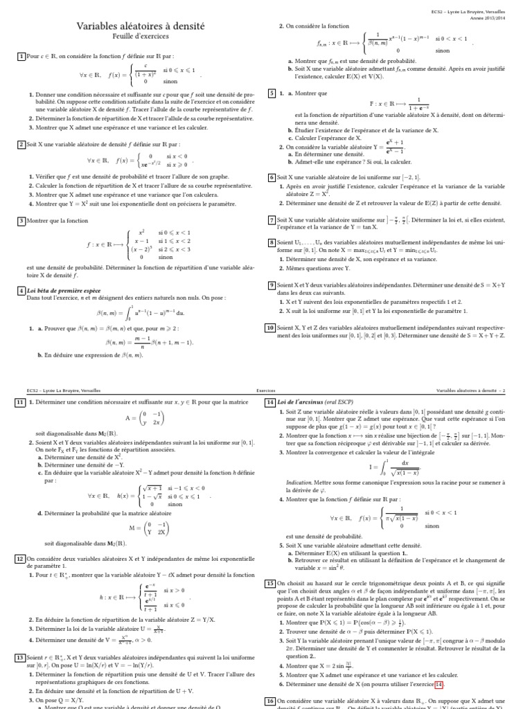 Fex 08 | PDF | Espérance mathématique | Loi de probabilité