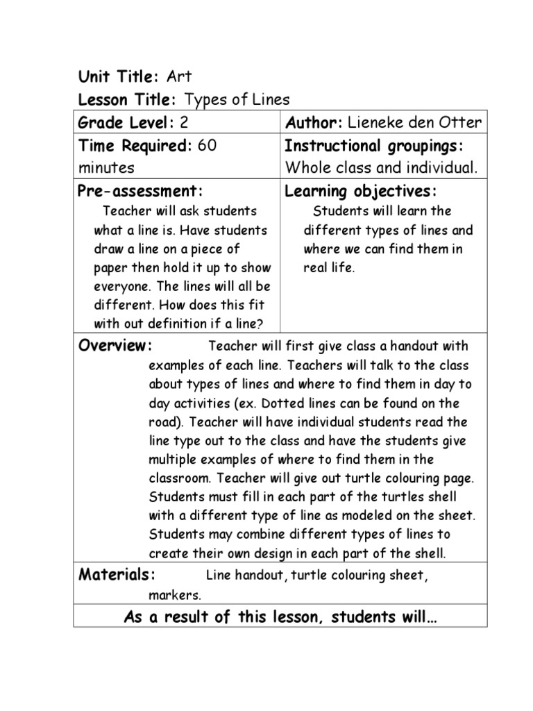Types of Lines Lesson for Grade 2 | PDF