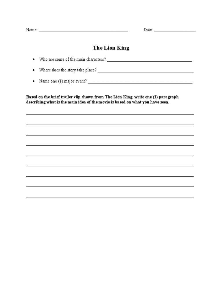 Lion King Worksheet | PDF
