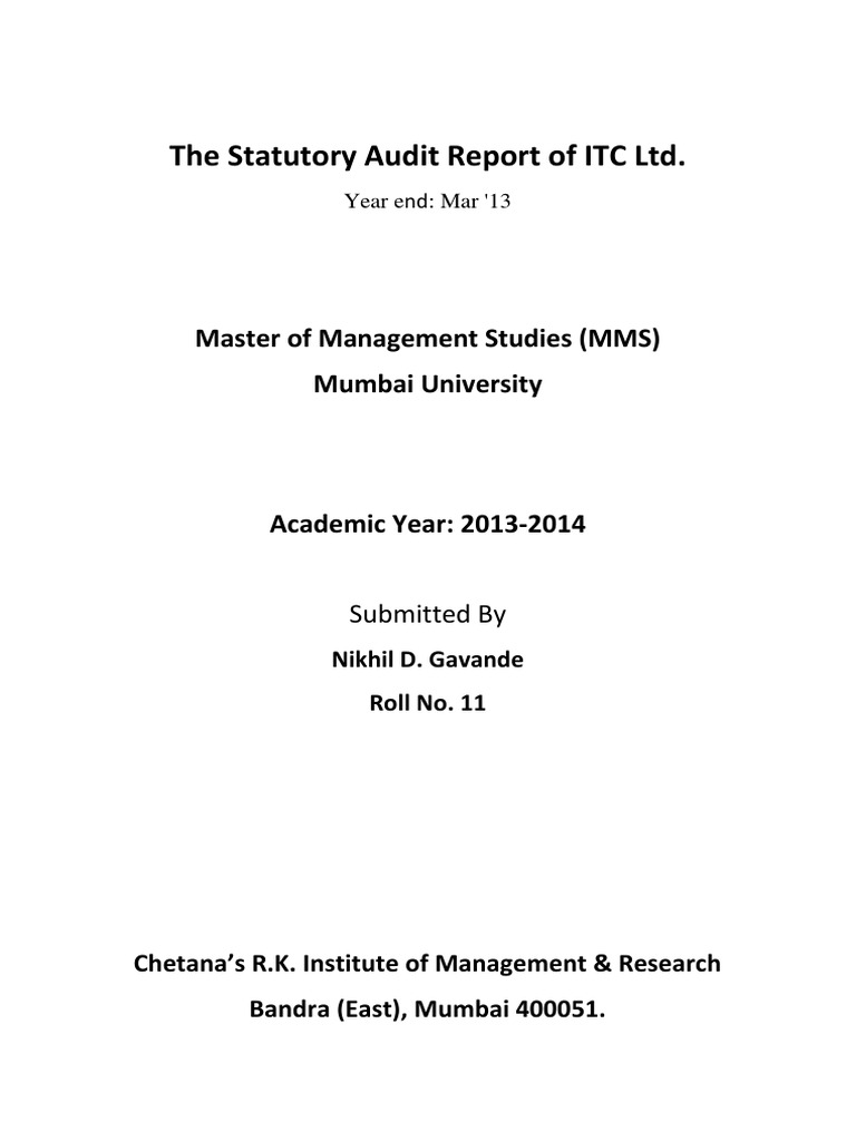 The Statutory Audit Report of ITC LTD | PDF | Auditor's Report | Expense