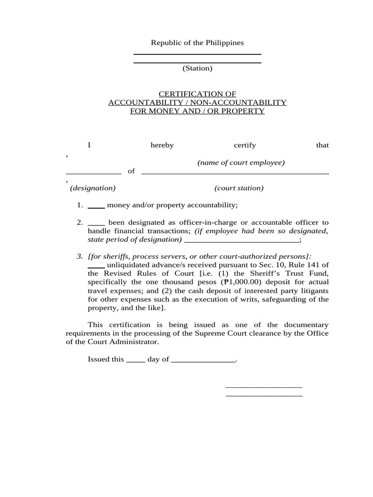 Certification of Accountability Form | PDF