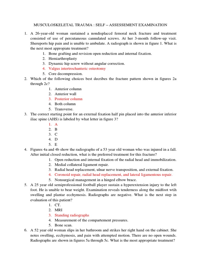 MUSCULOSKELETAL TRAUMA SELF-ASSESSMENT EXAM | PDF | Elbow | Hand
