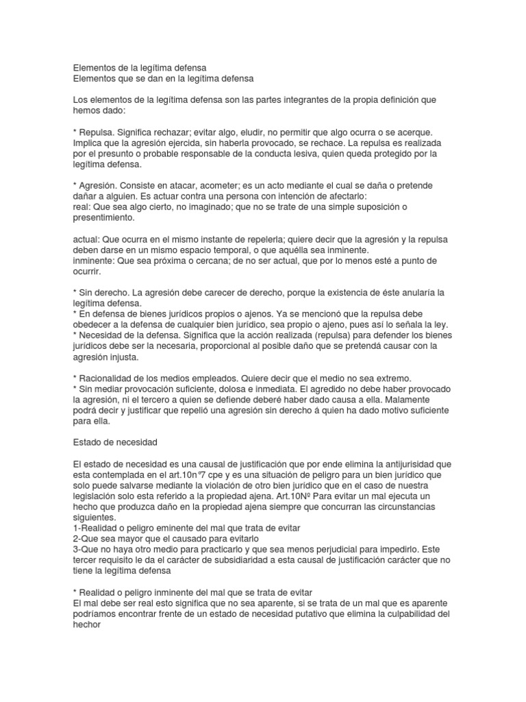 Elementos de la legítima defensa