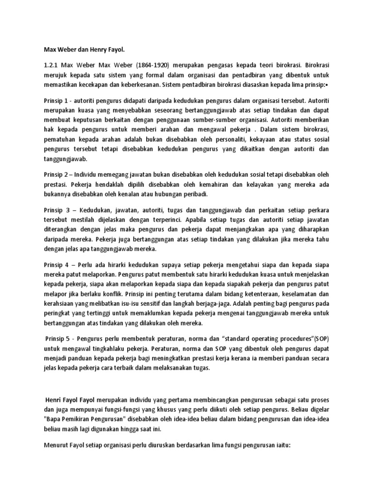 Max Weber Dan Henry Fayol | PDF