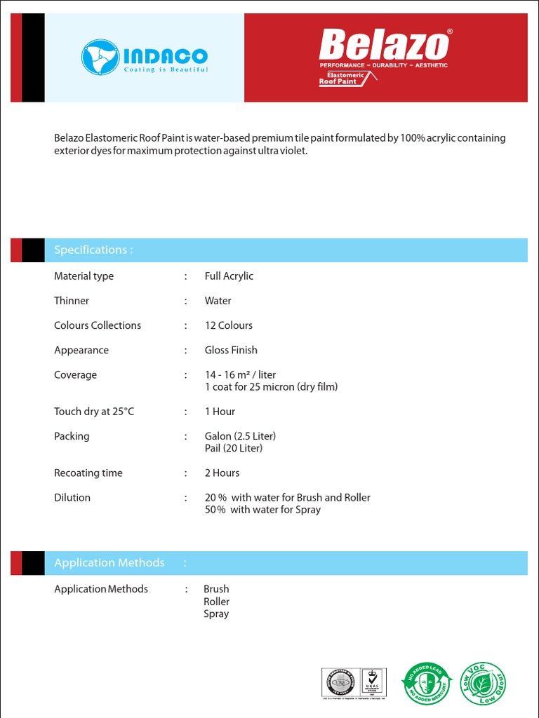 Belazo Elastomeric Roof Paint Overview | PDF | Acrylic Paint | Paint
