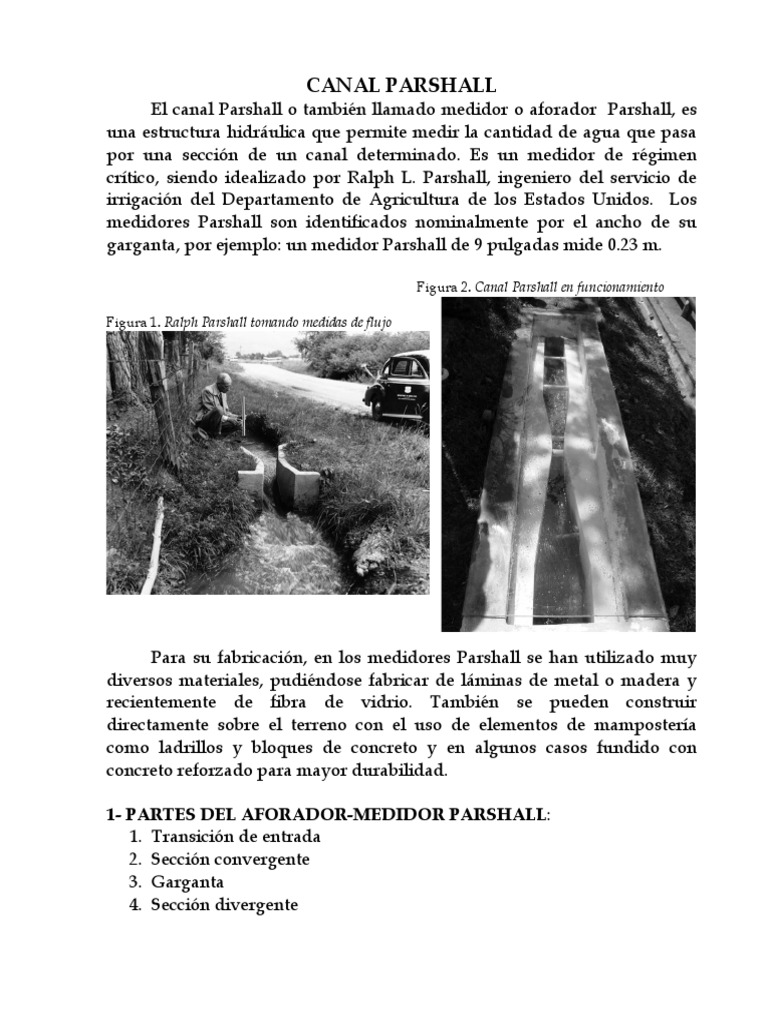 Canal Parshall | PDF | Descarga (hidrología) | Medición