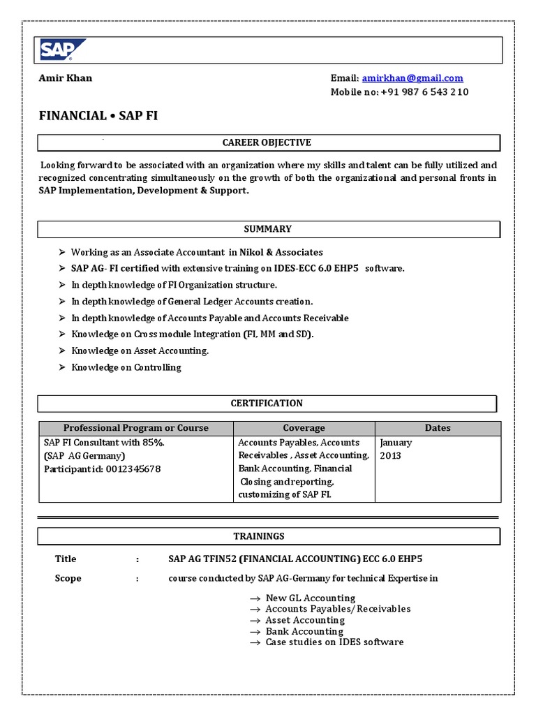 SAP FICO Resume Format | PDF