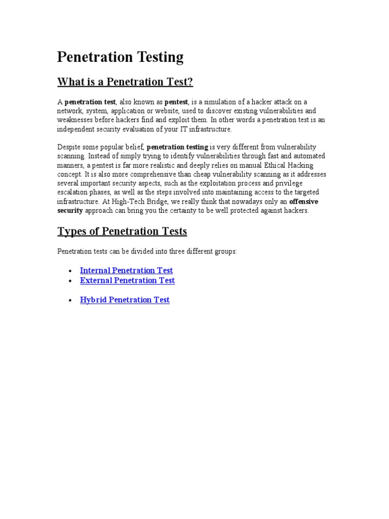 About Penteration Testing | PDF | Penetration Test | Computer Security