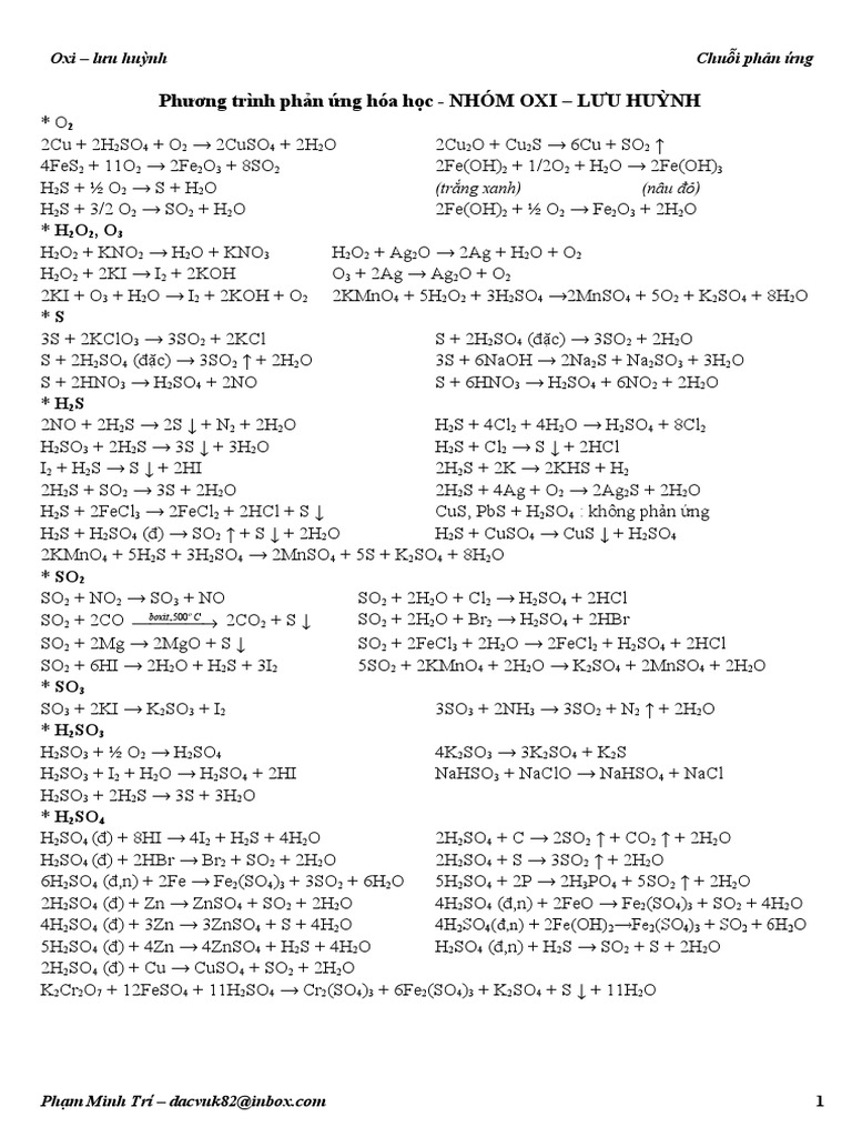 Phuong Trinh Phan Ung Hoa Hoc NHOM OXI LUU HUYNH | PDF