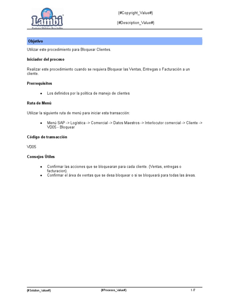 SAP VD05 - Bloqueo de Clientes | PDF